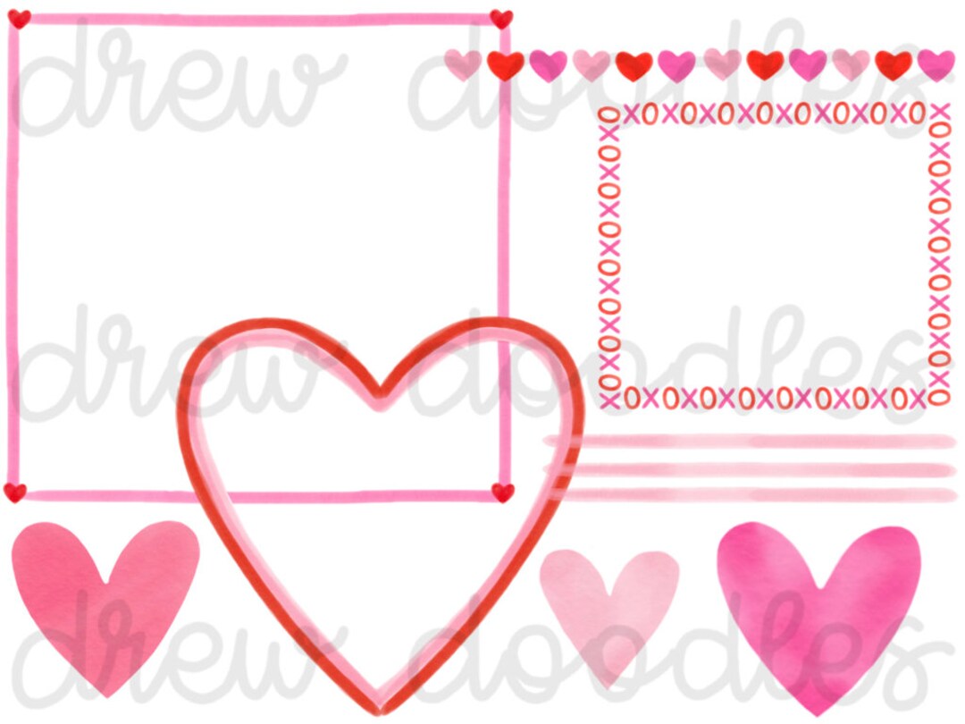 Watercolor Valentine's Borders and Frames- Instant Download - Etsy