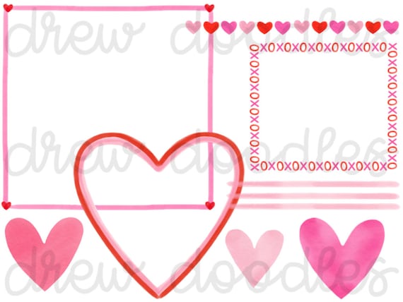 Watercolor Valentine's Borders and Frames Instant - Etsy