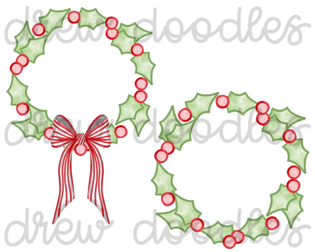 Watercolor Christmas Holly Wreaths- Digital Clip Art Set- Instant ...