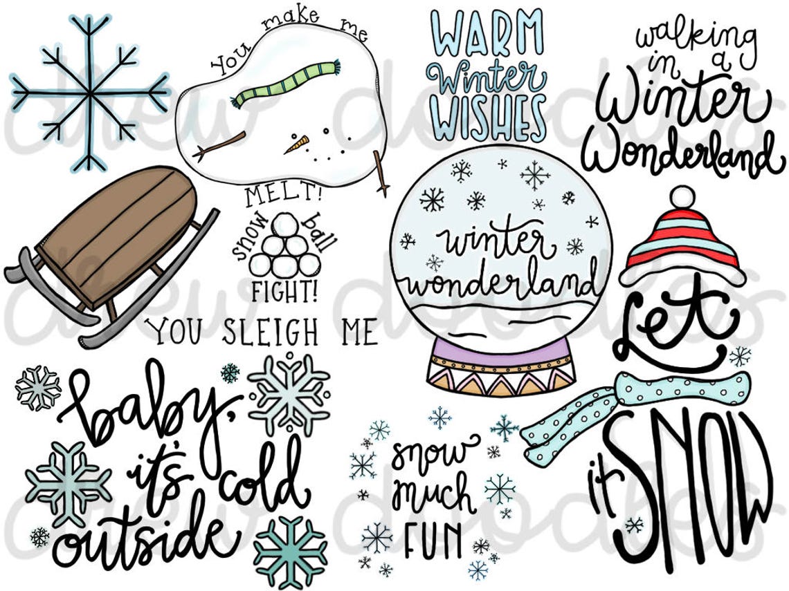 Snow Doodles Digital Clip Art Set Instant Download - Etsy