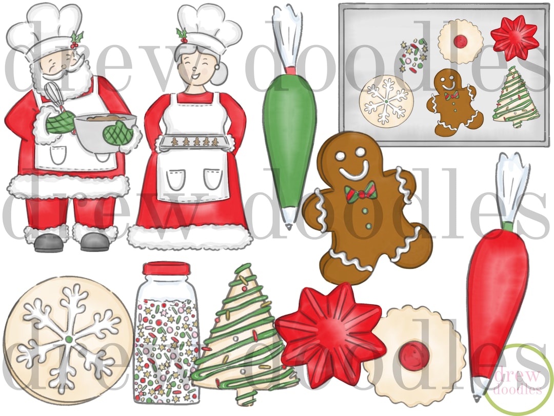 Watercolor Christmas Cookies Baking With Santa Digital Clip Art Set ...