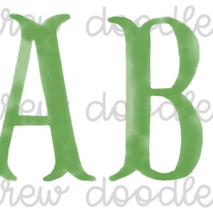 Watercolor Green Fishtail Monogram Alphabet Digital Clip Art Set ...