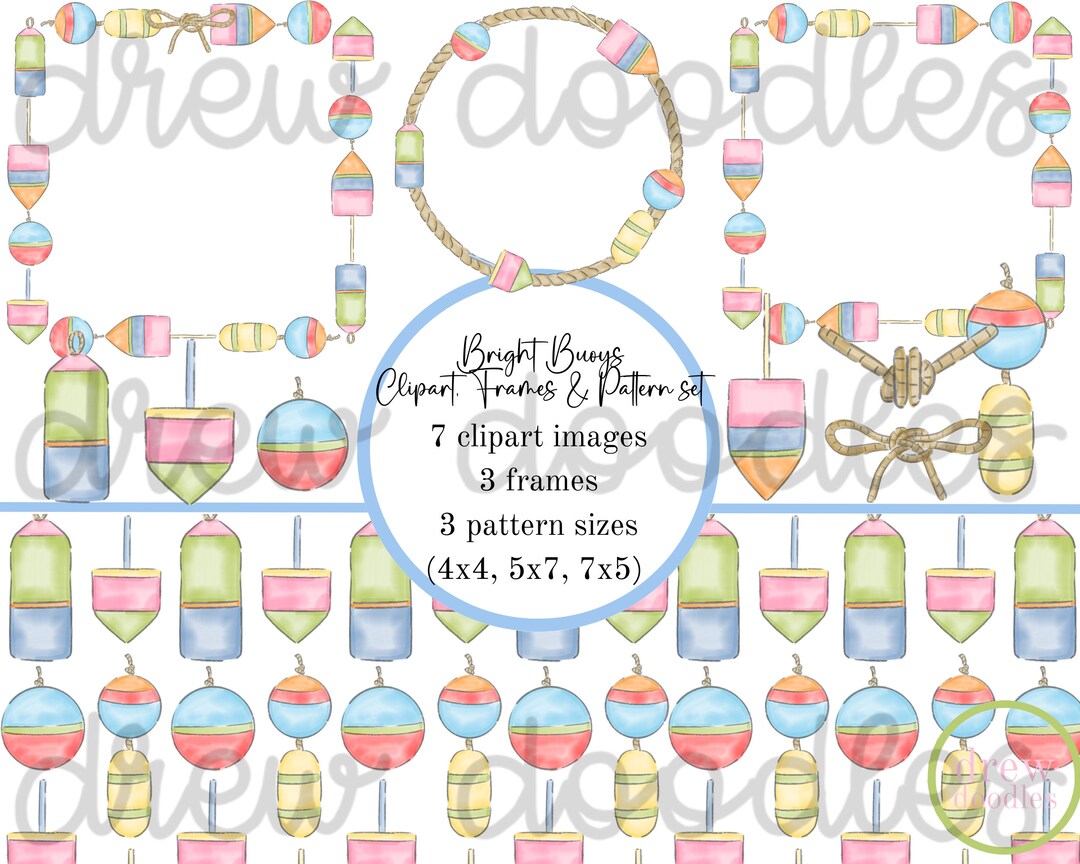 Watercolor Bright Buoys Frames, Clip Art, and Patterns COMBO- Instant ...