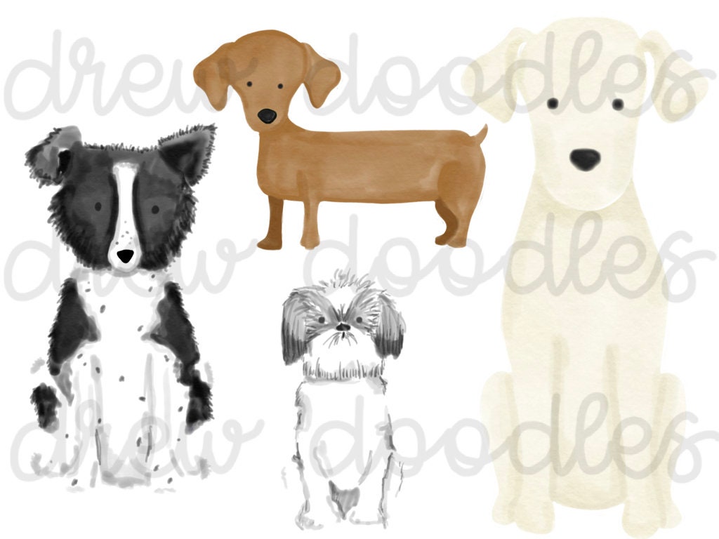 Watercolor Dogs Digital Clip Art Set No Outline Instant - Etsy