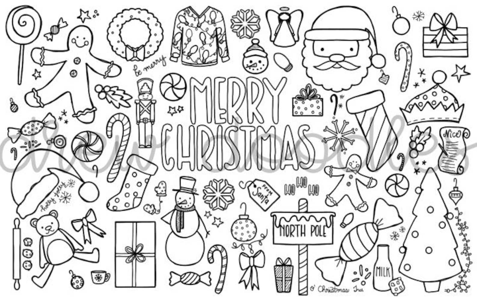 Christmas Doodles Coloring Page- Instant Download - Etsy