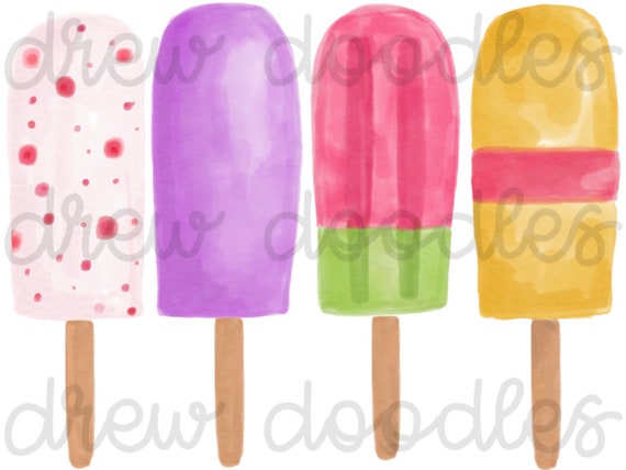 Clip Art & Image Files Papercraft Embellishments Watercolor Popsicle ...