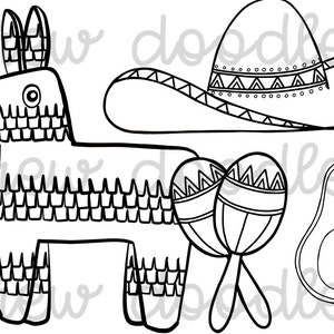 Fiesta/cinco De Mayo Digital Clip Art Set- Black Line Version- Instant ...