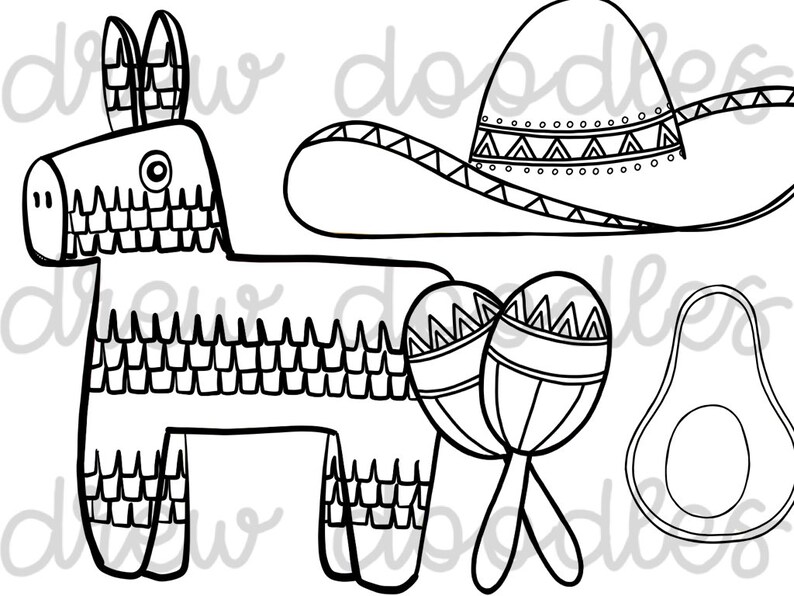 Fiesta/Cinco De Mayo Digital Clip Art Set Black Line Version | Etsy
