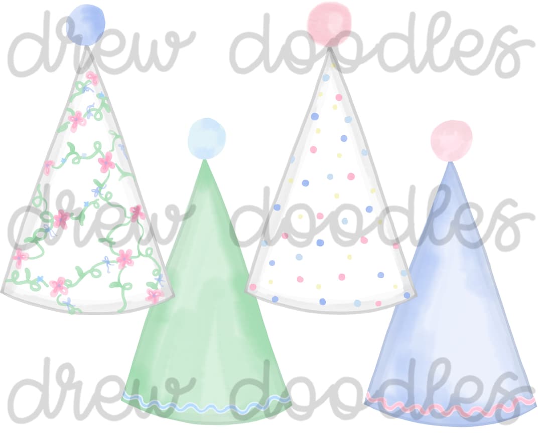 Watercolor Pastel Birthday Hats Digital Clip Art Set- Instant Download ...