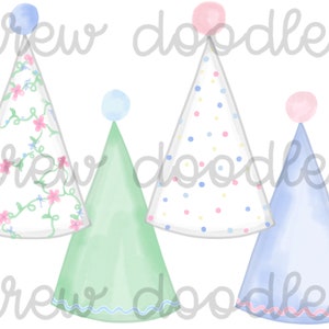 Watercolor Pastel Birthday Hats Digital Clip Art Set- Instant Download ...