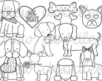 Patriotic Dogs Digital Clip Art Set Black Line Version | Etsy