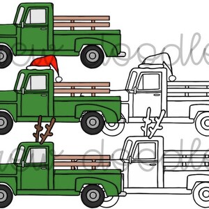 Christmas Trucks Digital Clip Art Set- Color and Black Line COMBO ...