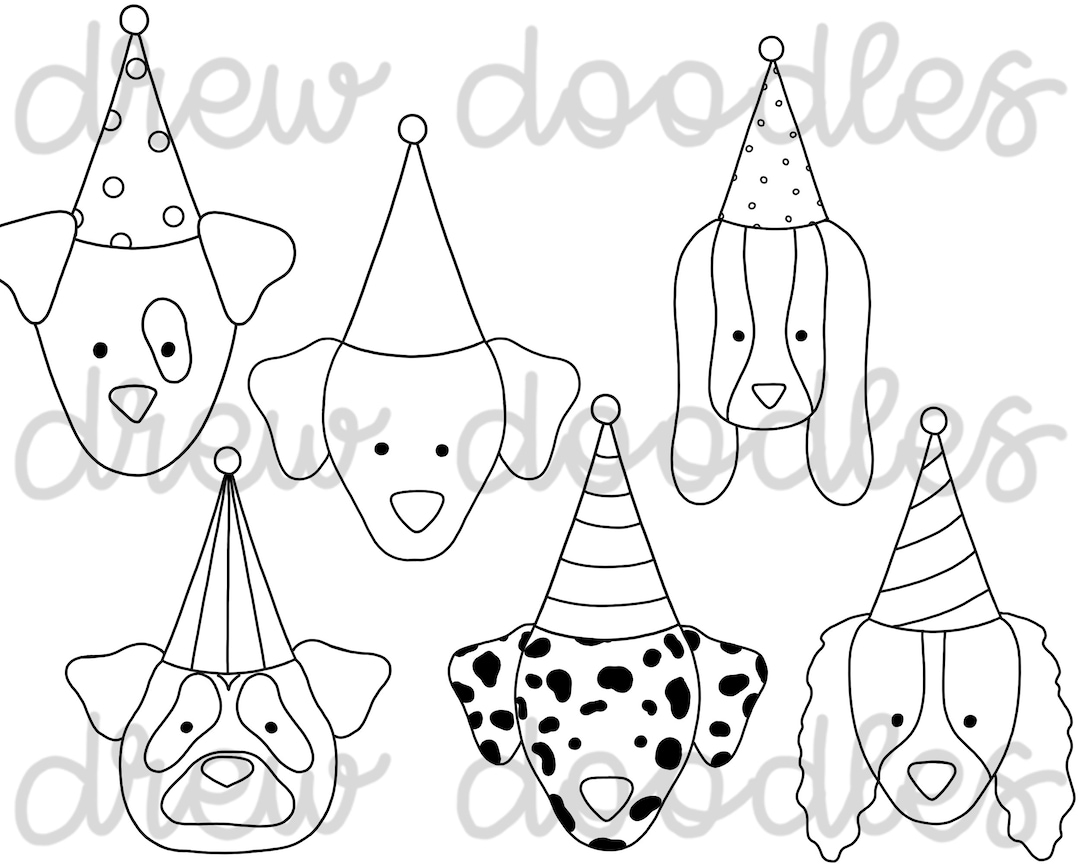 Black Outline Party Dog Heads Digital Clip Art Set- Instant Download - Etsy
