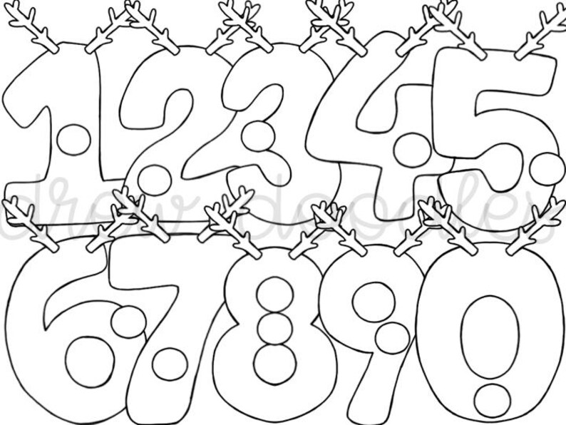 Reindeer Numbers Color and Black Line Versions - Etsy