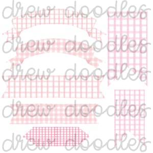 Watercolor Pink Gingham Banners Digital Clip Art Set- Instant Download ...