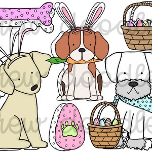 Easter Dogs Digital Clip Art Set- Color and Black Line COMBO- Instant ...
