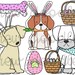 Easter Dogs Digital Clip Art Set- Color and Black Line COMBO- Instant ...