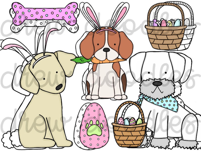 Easter Dogs Digital Clip Art Set Color and Black Line COMBO - Etsy