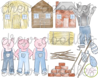 Three Little Pigs Clipart Nursery Rhyme Fairy Tale Graphics Big Bad ...