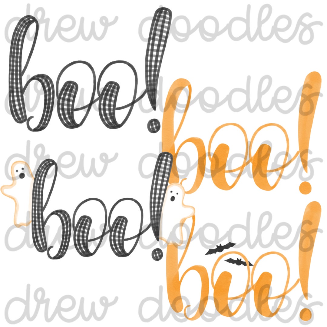 Watercolor Black Gingham and Orange Boo Digital Clip Art Set- Instant ...