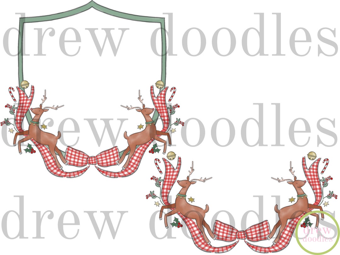 Watercolor Reindeer Bow Christmas Crests- Digital Clip Art Set- Instant ...