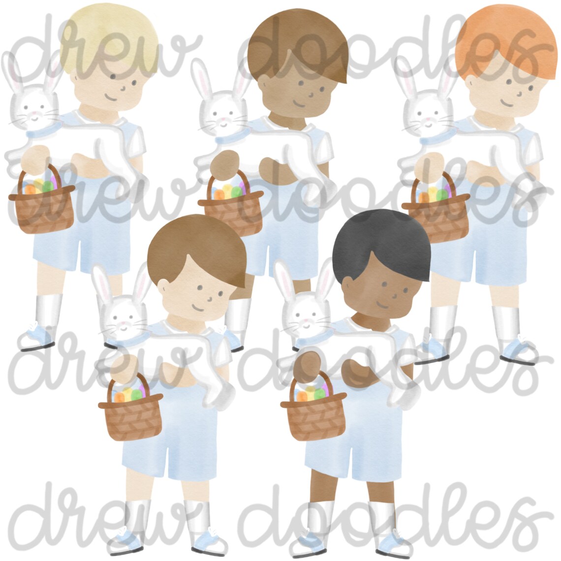 Watercolor Easter Boys Digital Clip Art Set- Instant Download - Etsy
