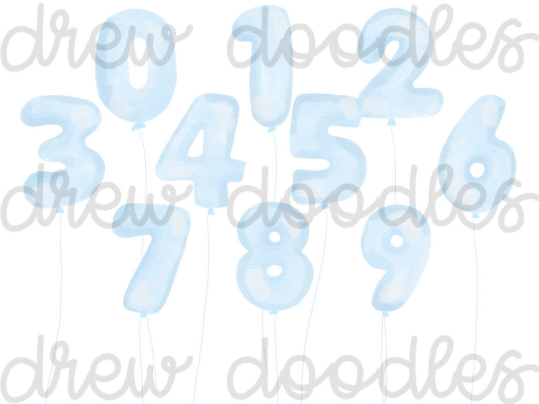 Watercolor Blue Number Balloons Digital Clip Art Set- Instant Download ...