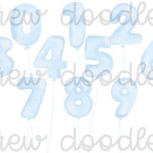 Watercolor Blue Number Balloons Digital Clip Art Set- Instant Download ...