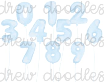 Watercolor Pink Number Balloons Digital Clip Art Set Instant | Etsy