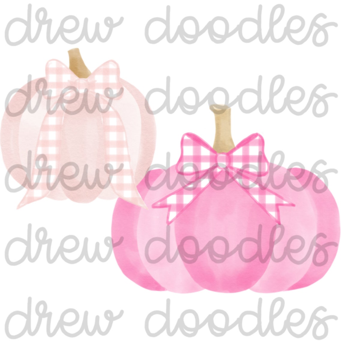 Watercolor Pink Gingham Bow Pink Pumpkins Digital Clip Art - Etsy