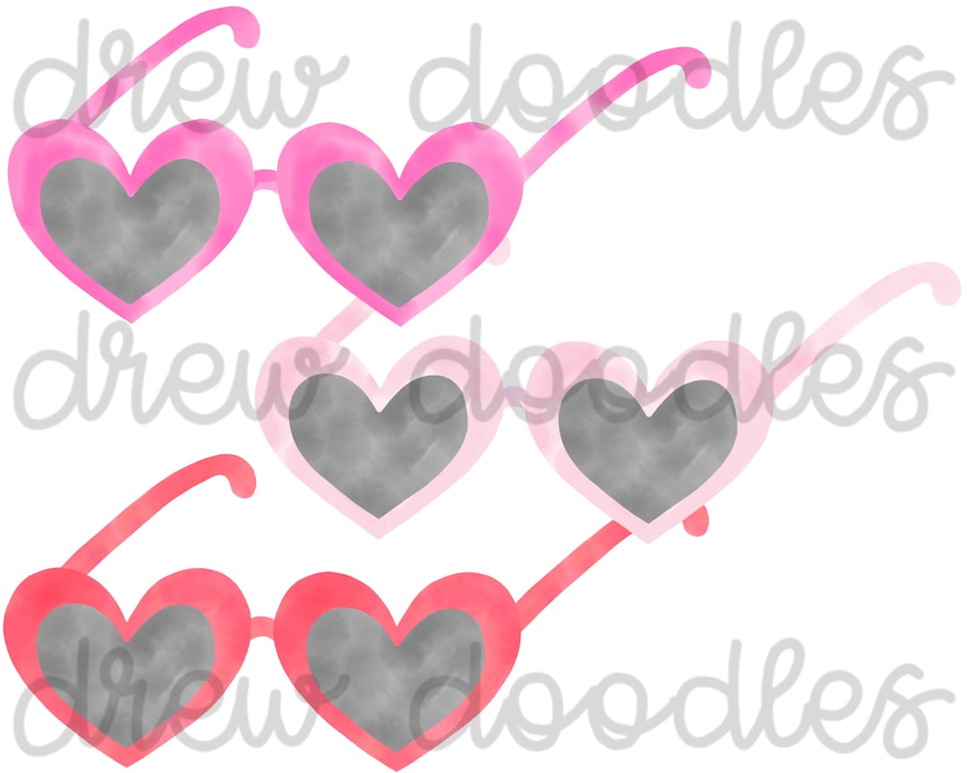 Watercolor Valentine's Day Heart Sunglasses Digital Clip Art Set ...