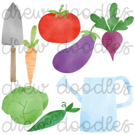 Watercolor Garden and Vegetables Digital Clip Art Set Instant | Etsy