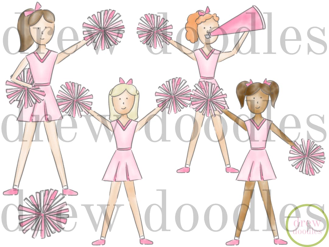 Watercolor Pastel Pink Cheerleaders Cheerleading- Digital Clip Art Set ...