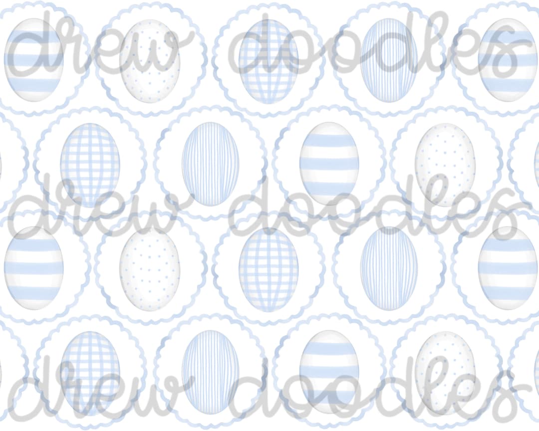 Watercolor Blue Scalloped Easter Egg Print Digital Papers Backgrounds ...