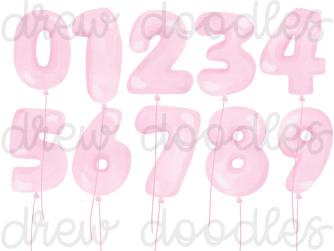 Watercolor Pink Number Balloons Digital Clip Art Set- Instant Download ...