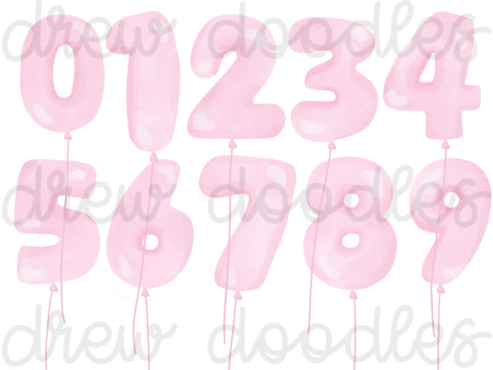 Watercolor Pink Number Balloons Digital Clip Art Set Instant | Etsy