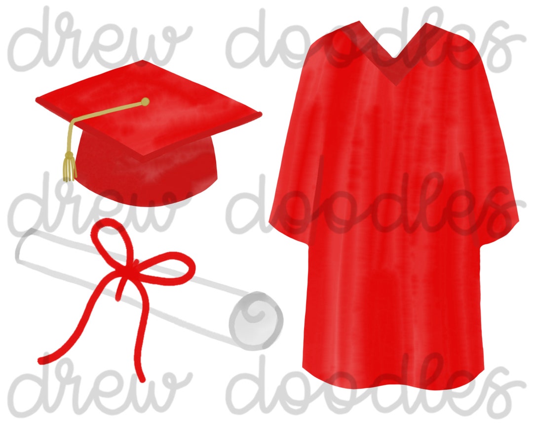 Watercolor Red Graduation Cap and Gown Digital Clip Art Set- Instant ...