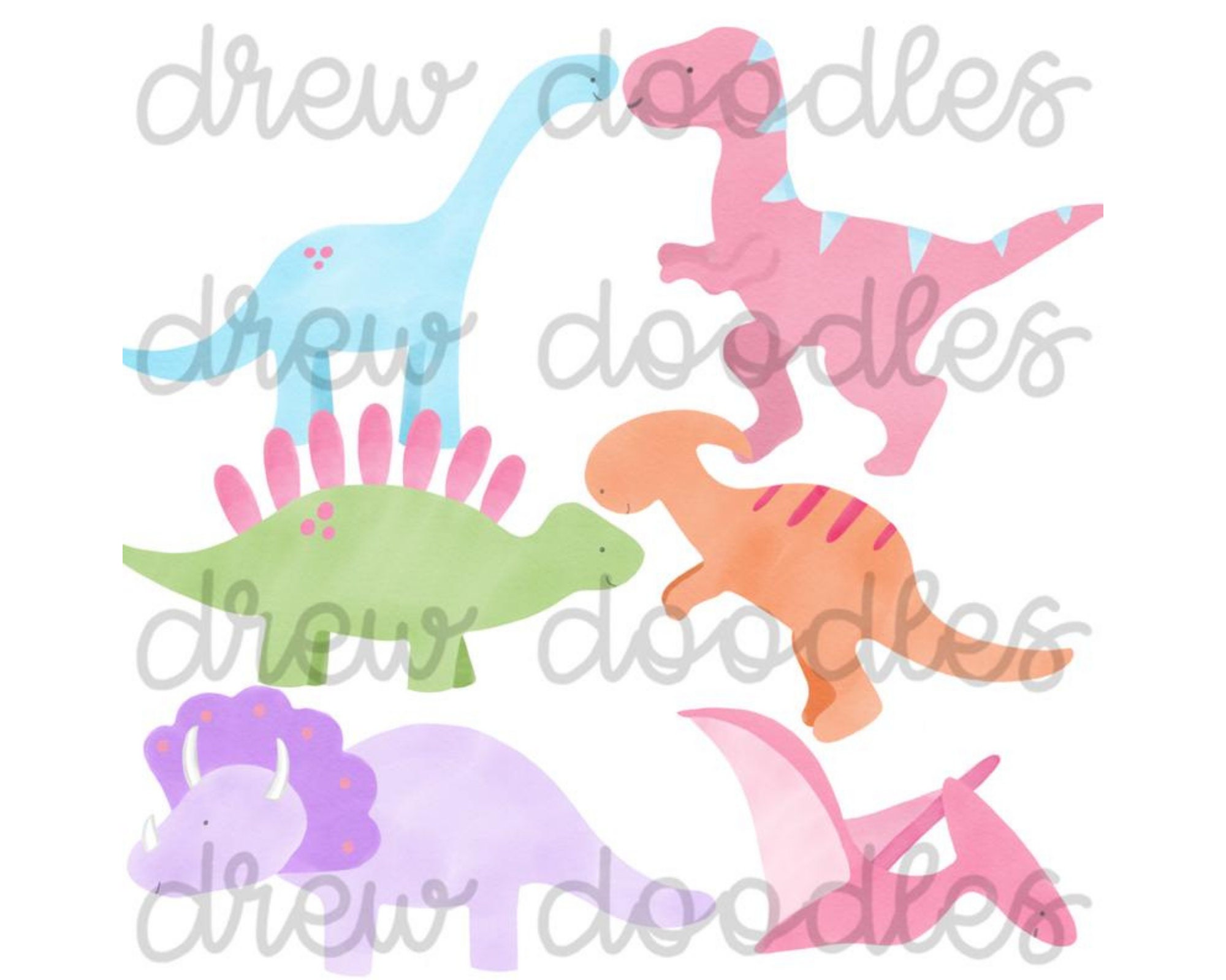 Watercolor Pink and Purple Dinosaurs Digital Clip Art Set - Etsy