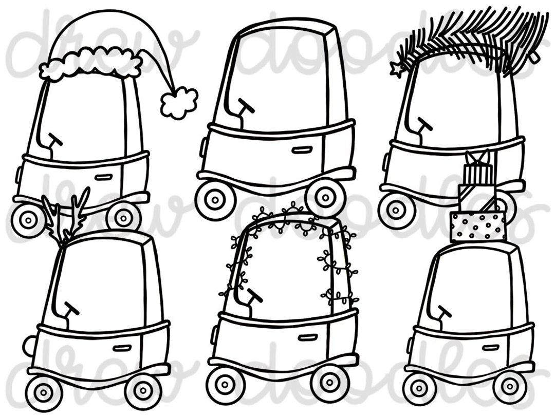 Christmas Coupe Digital Clip Art Set Black Line Version Instant ...