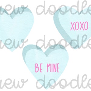 Watercolor Valentine's Day Conversation Hearts Digital Clip Art Set ...