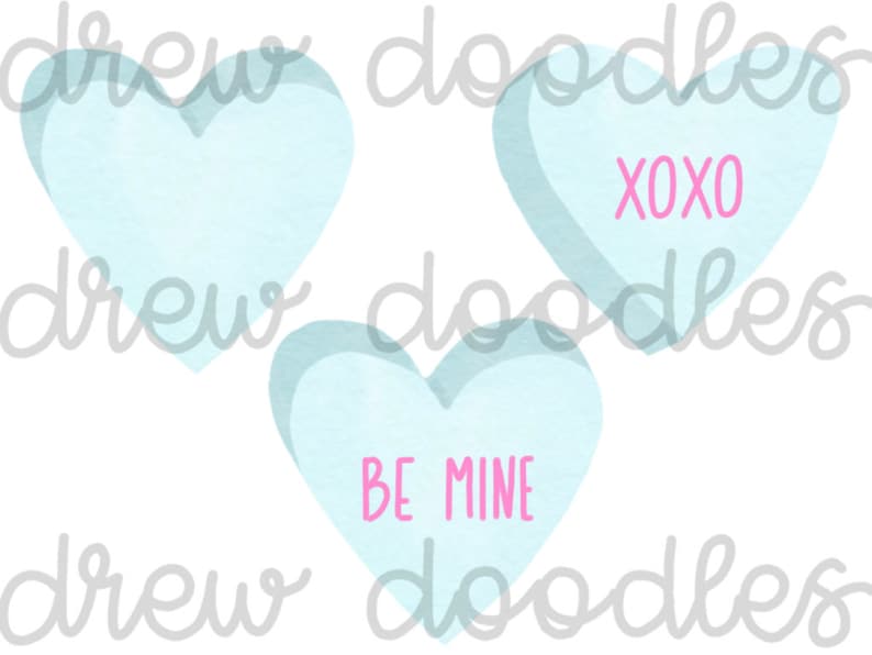 Watercolor Valentine's Day Conversation Hearts Digital Clip Art Set ...