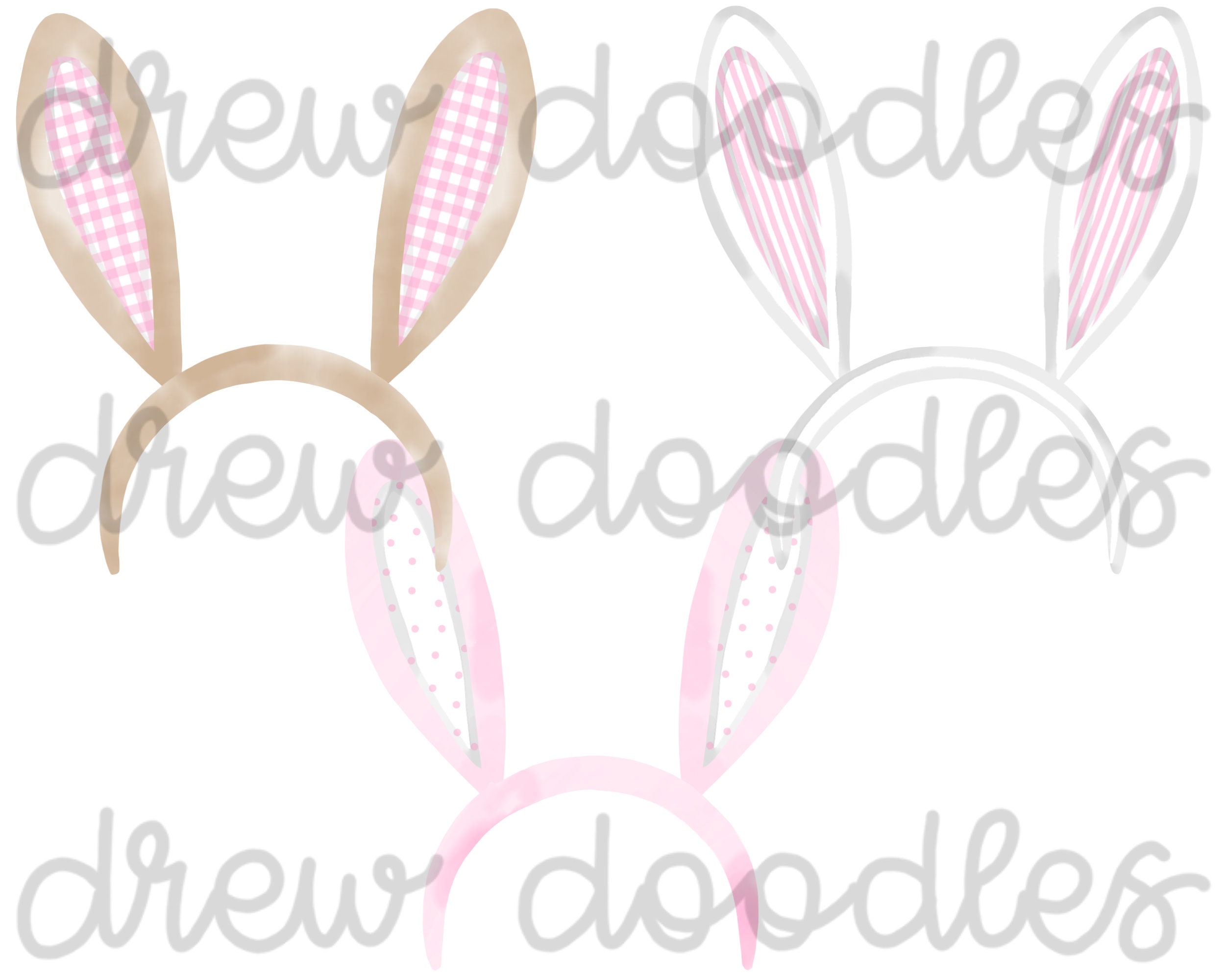 Watercolor Pink Gingham Seersucker Bunny Rabbit Ears Digital - Etsy
