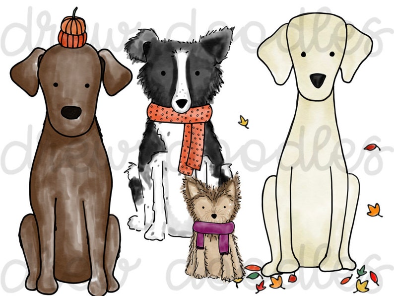 Watercolor Fall Dogs Digital Clip Art Set Instant Download | Etsy