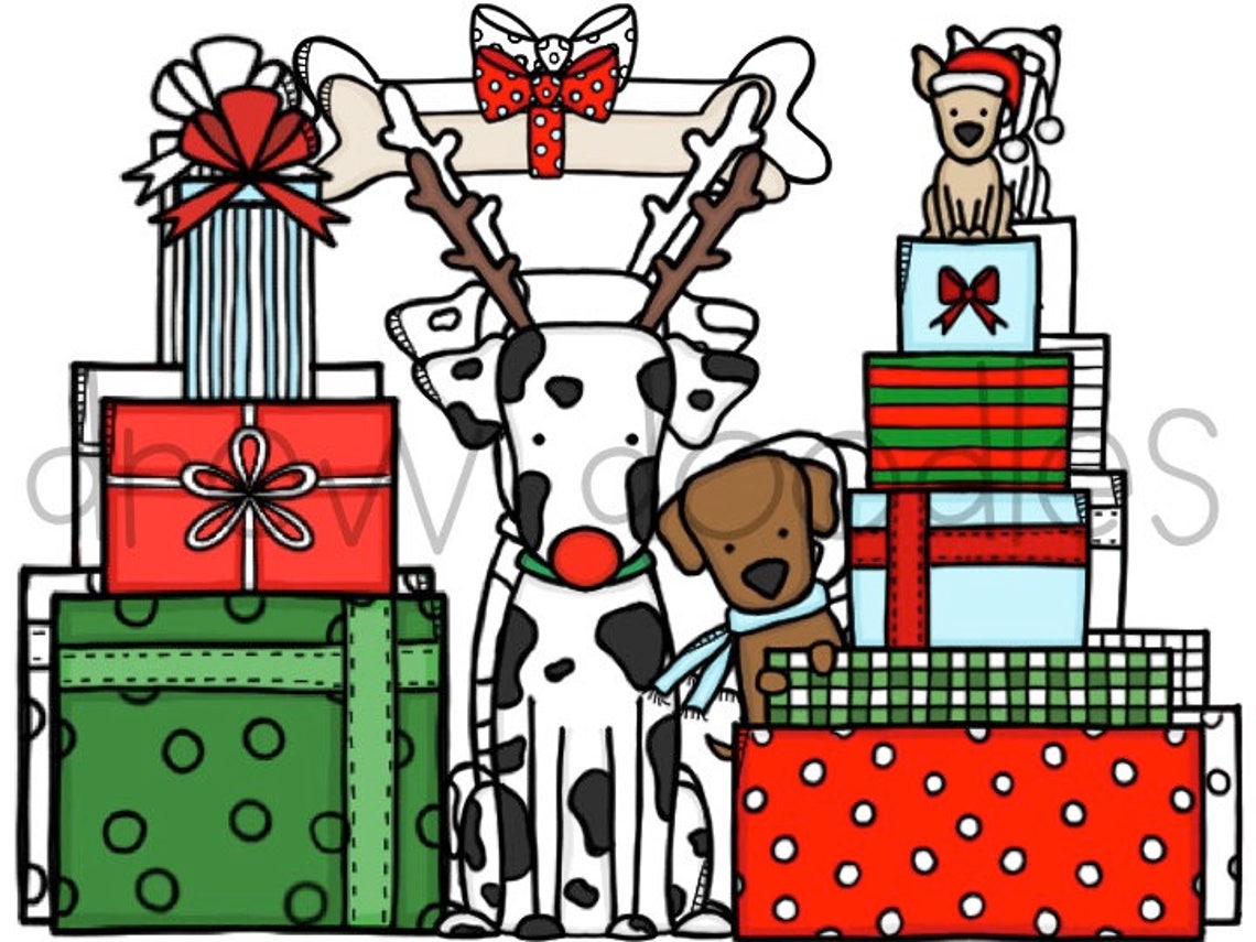 Puppy Presents Digital Clip Art Set Color and Black Line - Etsy