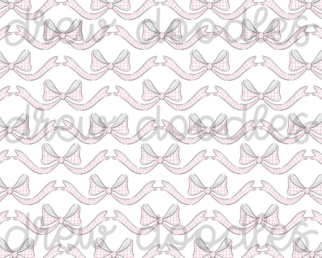 Watercolor Pink Gingham Bow Ribbon Print Pattern Digital Papers ...
