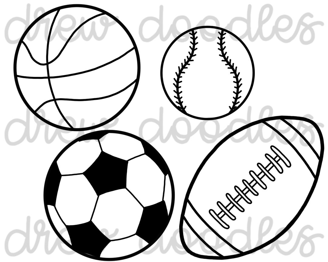 Sketch Outline Sports- Football, Baseball, Soccer, and Basketball ...