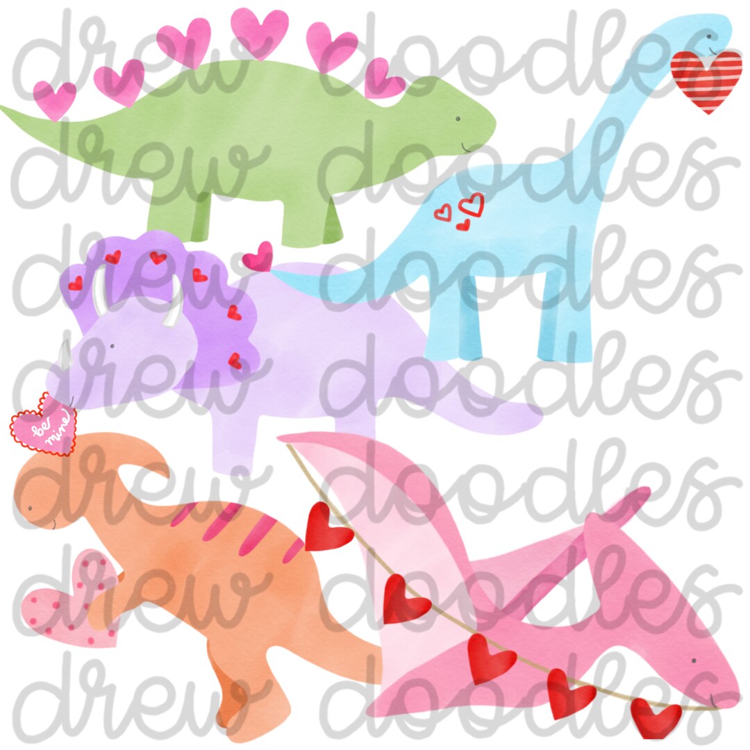 Watercolor Valentine's Day Dinosaurs- Instant Download - Etsy