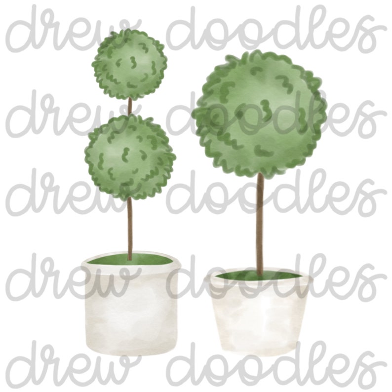 Watercolor Boxwood Topiaries- Digital Clip Art Set- Instant Download - Etsy