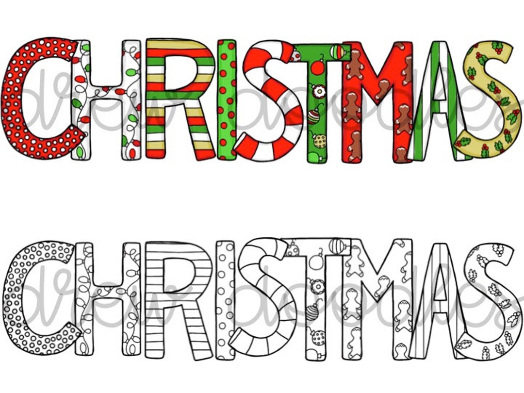 Christmas Letters Digital Clip Art Set Color and Black Line COMBO ...