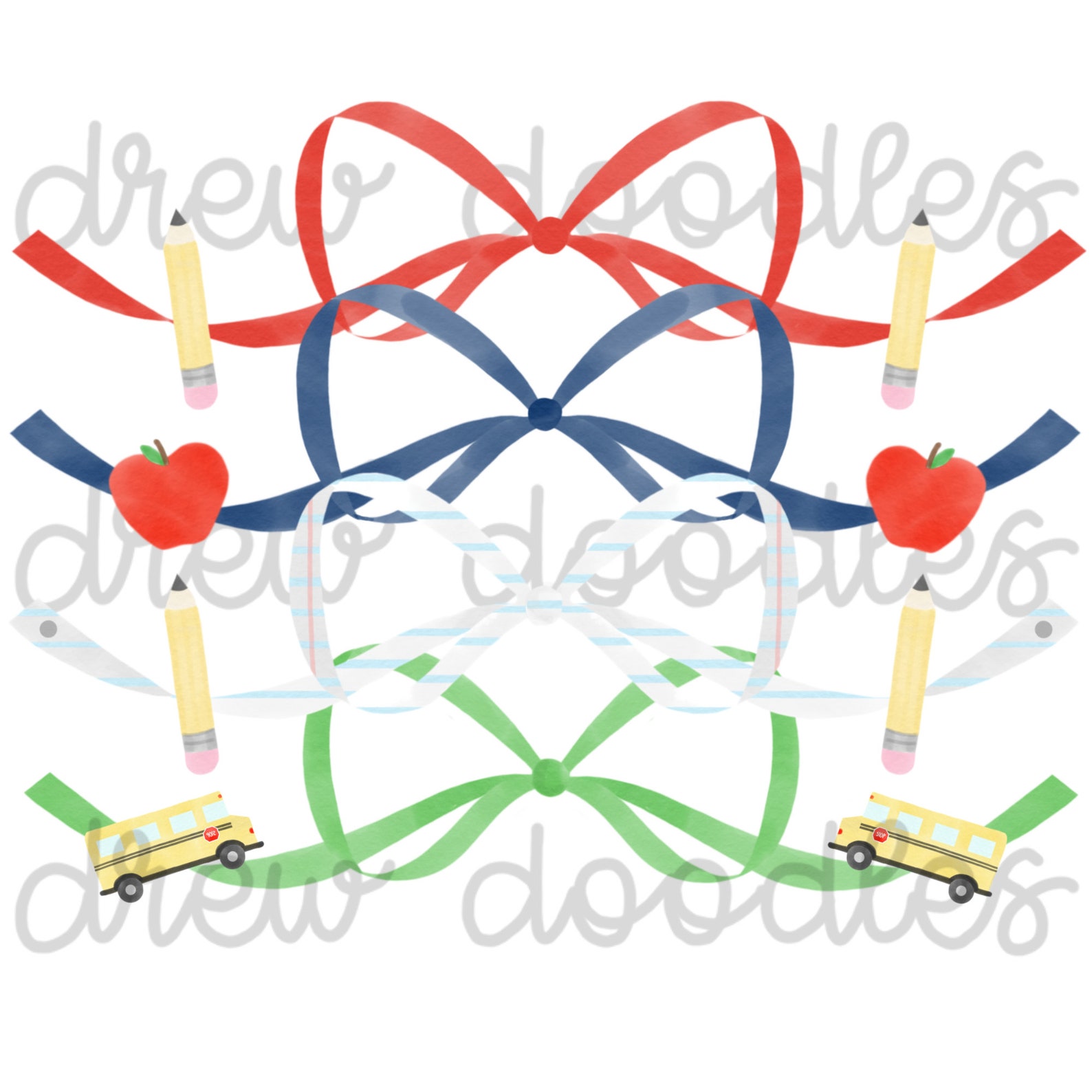 Watercolor School Bows Ribbons Digital Clip Art Set- Instant Download ...